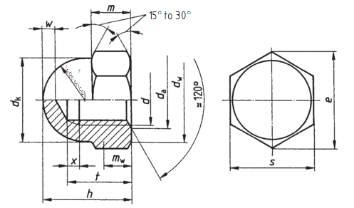 White Nylon Hexagon Domed Cap Nuts M10 DIN 986 Standard Nonmetallic Insert